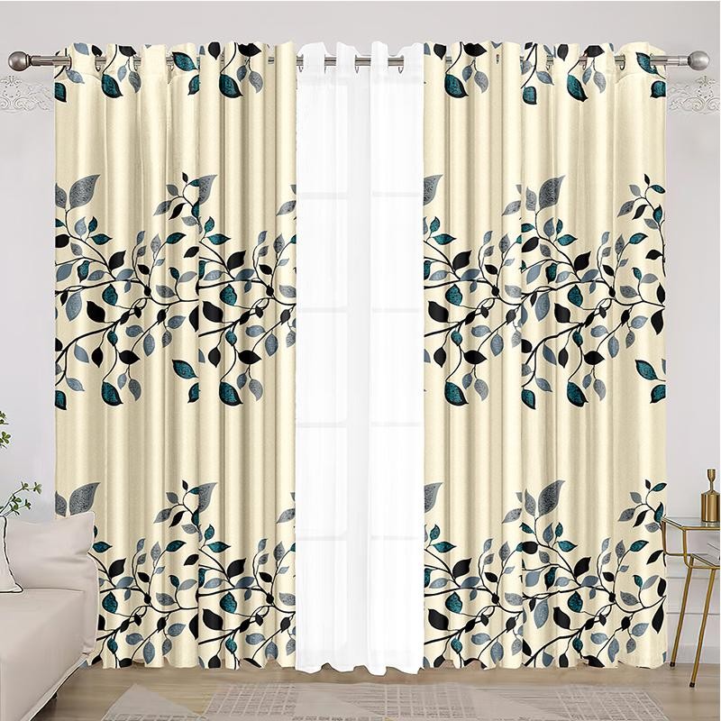 3in1 set Plain Printed Design Elegant Ring Curtain Bed Living Room ...
