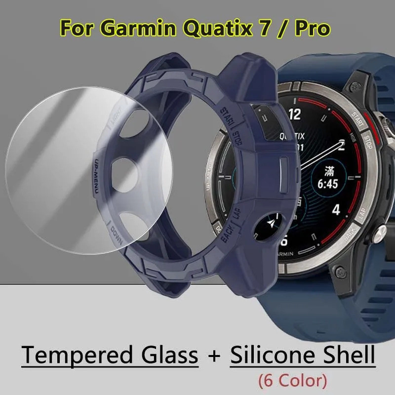 9H Tempered Glass + Soft TPU Shell For Garmin Quatix 7 / 7X Pro ...