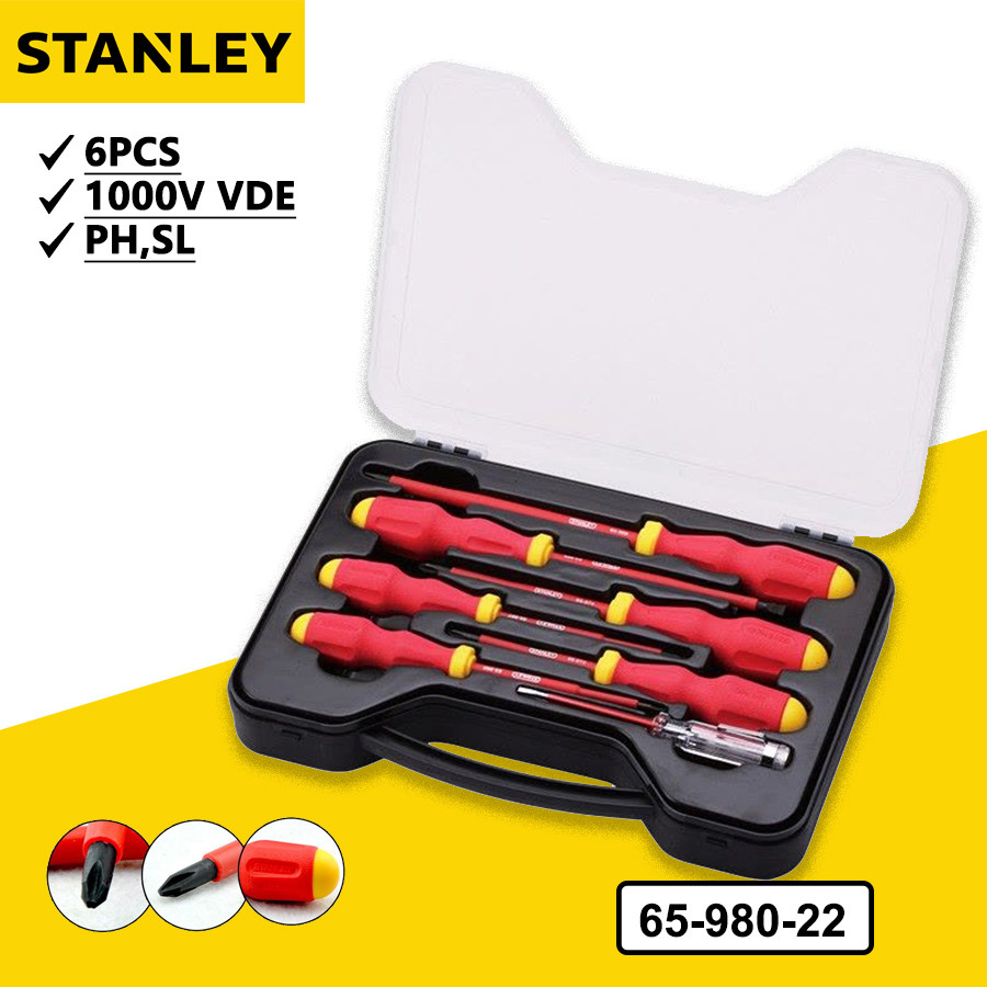 STANLEY 7PCS 1000V VDE Insulated Screwdriver Set Slotted and Phillips Screwdrivers with Voltage ...