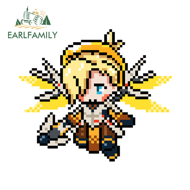 EARLFAMILY 13cm x 11.2cm Overwatch Mercy Angle Decal Pixel Elf ...