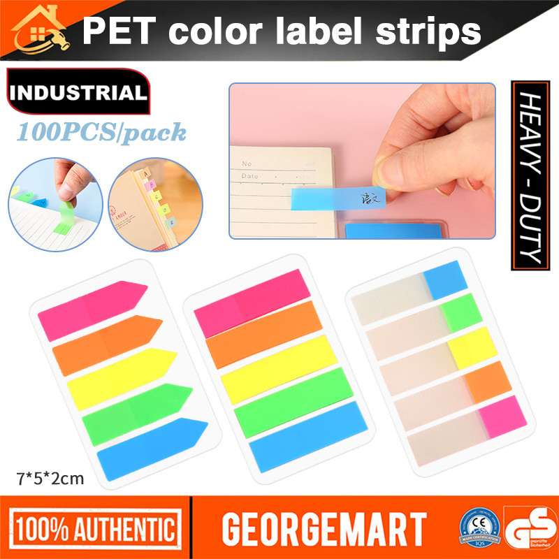 100 Sheets Color Transparent Fluorescent Sticky Note Flags Tabs Page ...