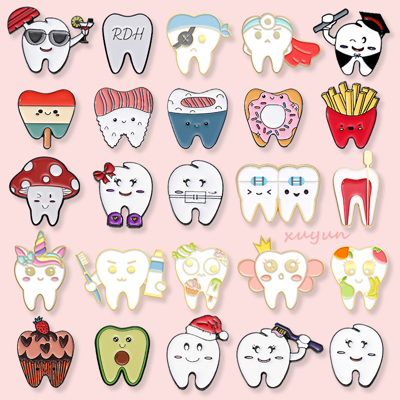 Cartoon Cute Teeth Toothbrush Enamel Badge Dentist Dental Metal Brooch ...