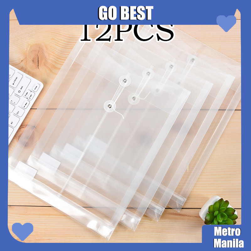 12pcs/pack A4 Transparent Document Envelope With Wrapping Rope Plastic ...