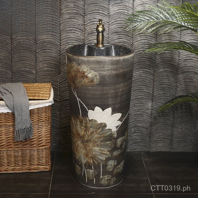 Vintage Courtyard Wash Basin Outdoor Carved Chinese Style Integrated ...