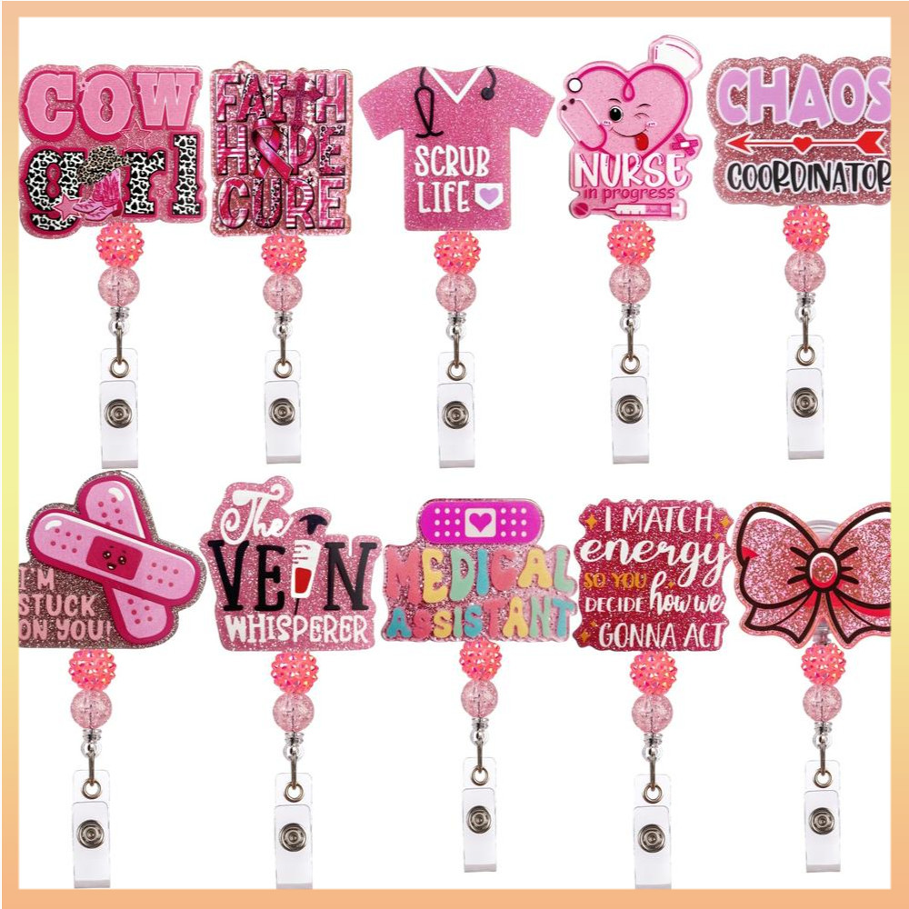 Retractable Id Card Holder Rhinestone Rhinestone Ball Beaded Medical ...