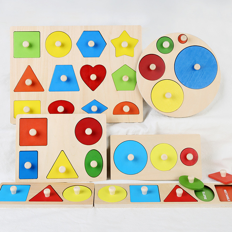 Children Puzzle Shape Matching Hand Grab Board Cognition Montessori ...