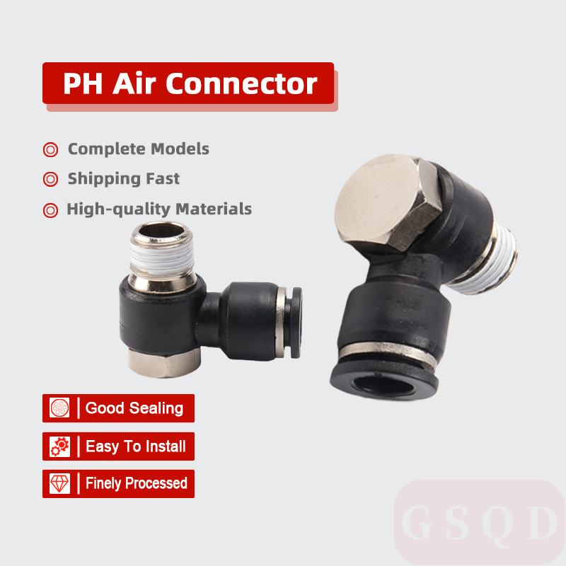 Black Pneumatic Trachea PH Male Hex Elbow Quick Plug Joint 4 6 8 10 12-01 02 03 04 90°Right ...