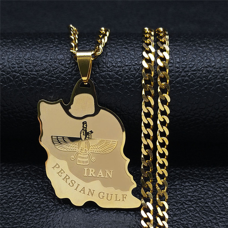 Stainless Steel Iran Map Ahula Mazda Necklace Zoroyas German Education ...
