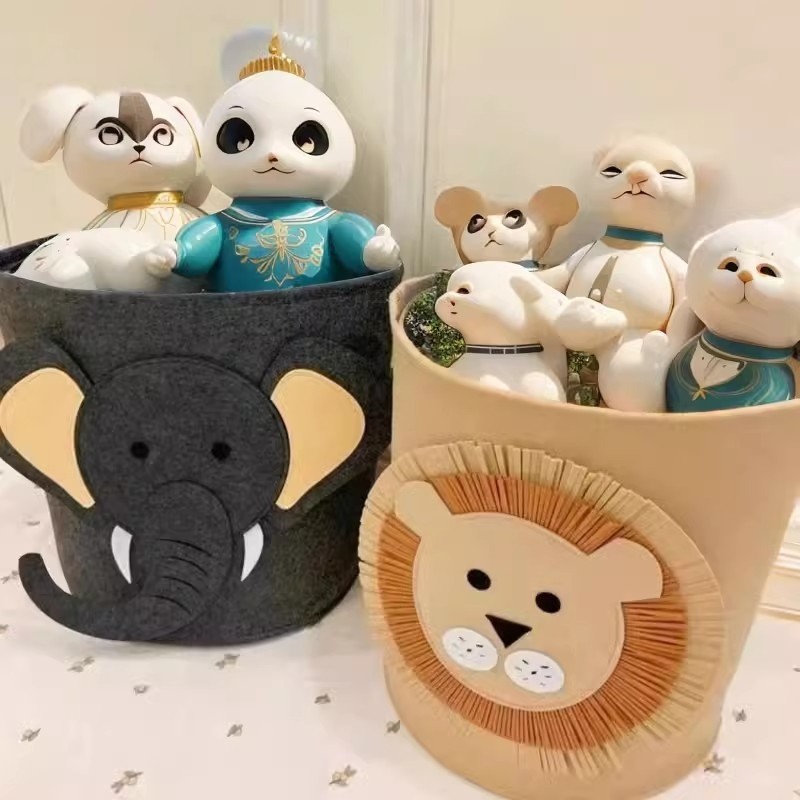 Cartoon Baby Toy Storage Bucket Felt Kids Storage Box Felt Animal Tiger ...