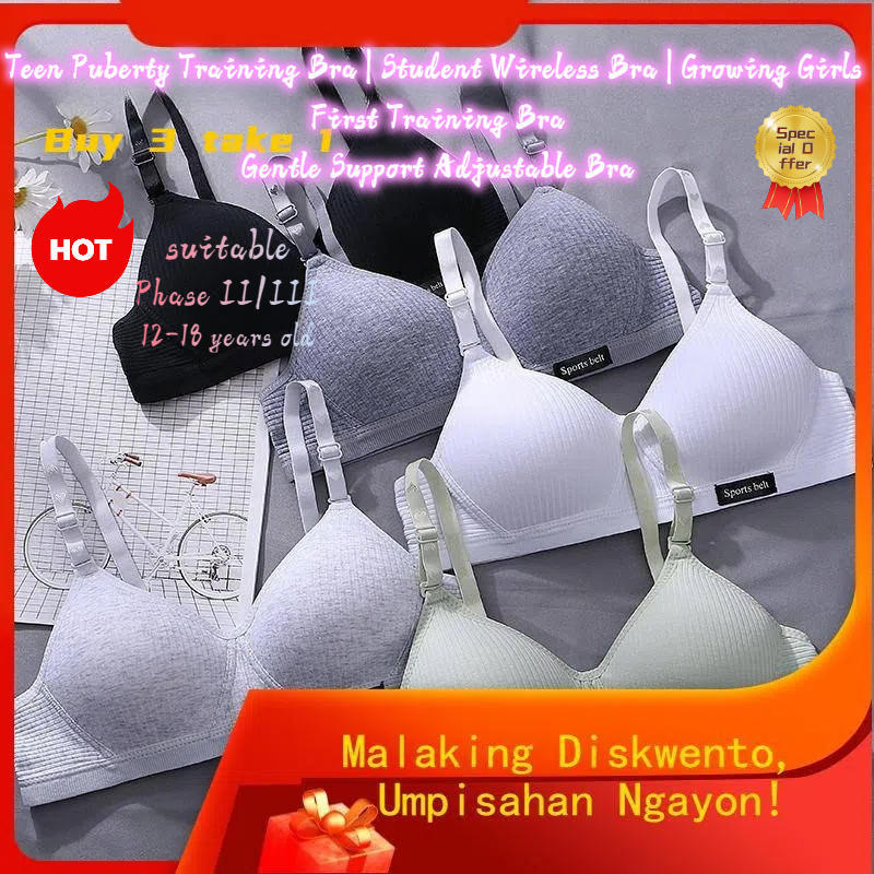 [Buy3Take1] Wireless Cotton Teen Bra for School & Sports - Comfy Push ...