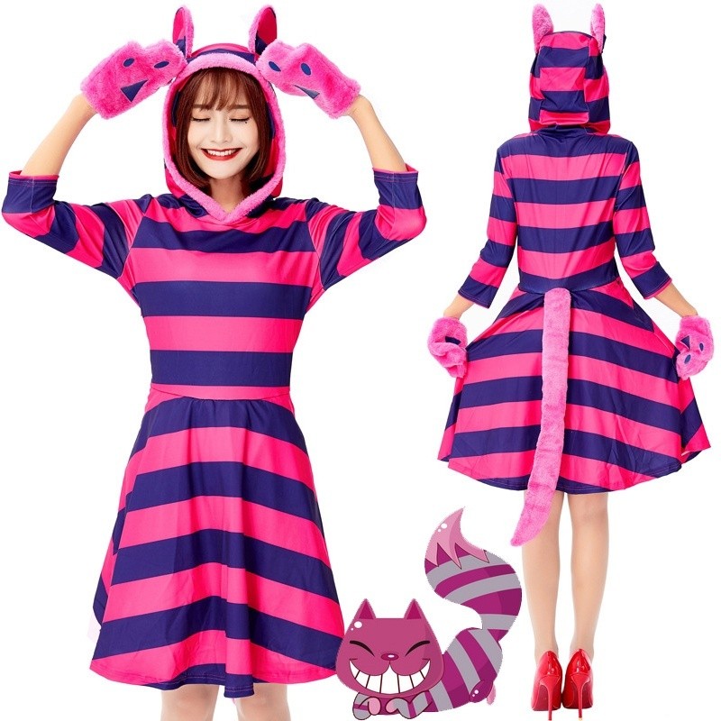Wonderland Alice In Cheshire Cat Adult Costume Cosplay Women Dress ...