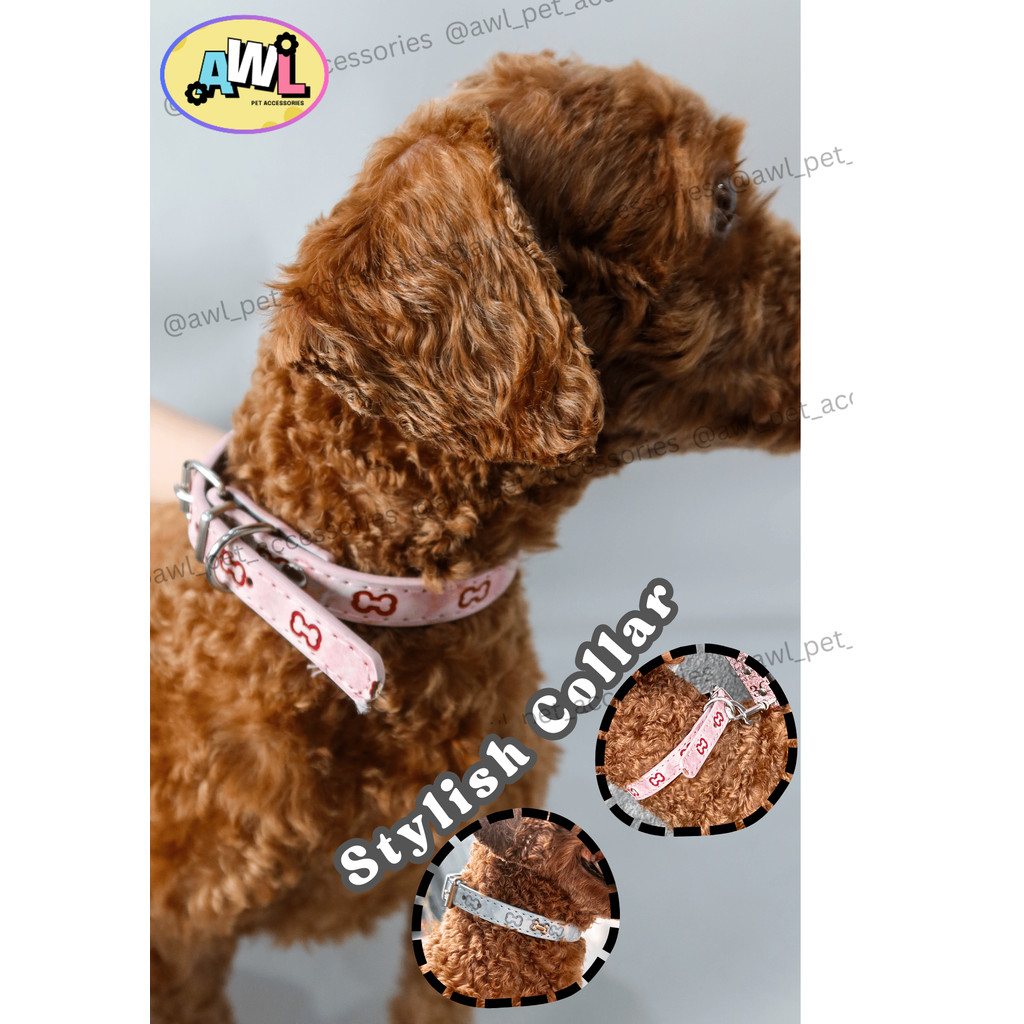 AWL Adjustable Leather Embossed Pet Collar Dog Cat Neck Belt Textured ...