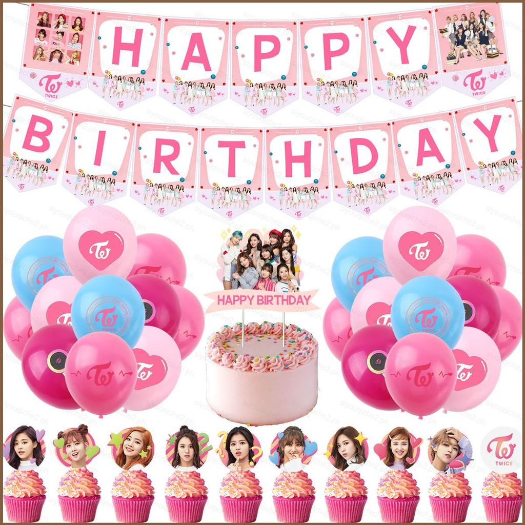 SY2 TWICE Theme birthday party decorations banner cake topper balloon ...