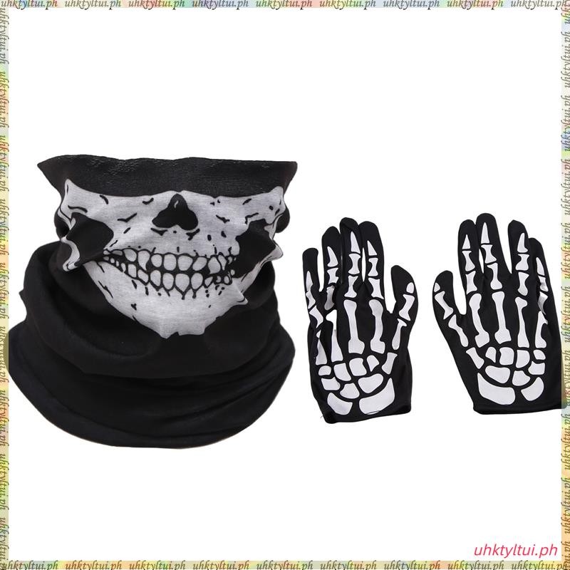 [L U T I] Halloween Mask Scary Skull Chin Mask Skeleton Ghost Gloves ...