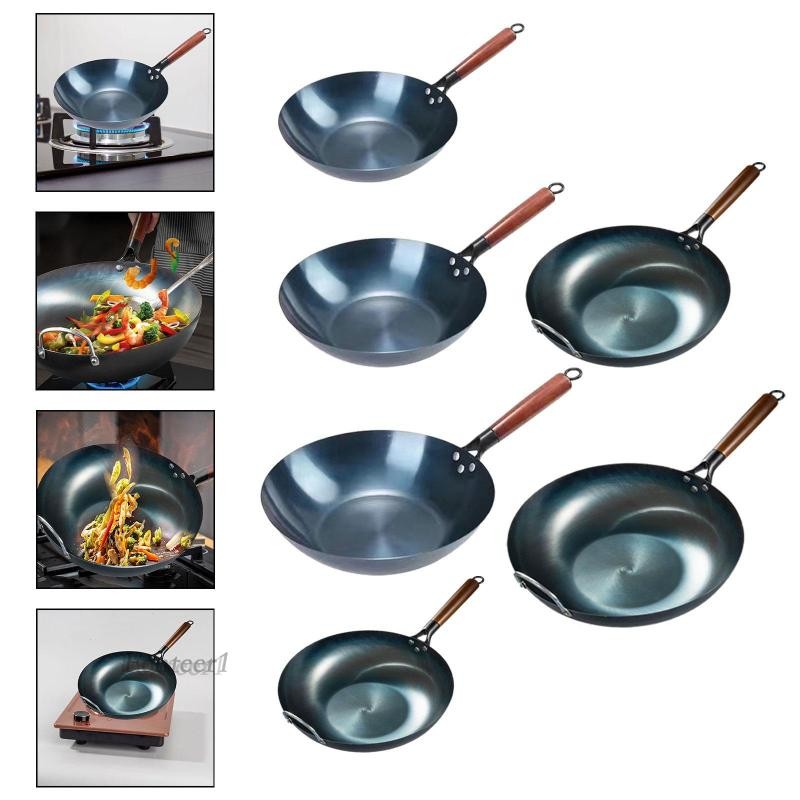 [Fenteer1] Wok Pan Nonstick Wok Non Stick Gas Wood Handle Omelet Flat ...