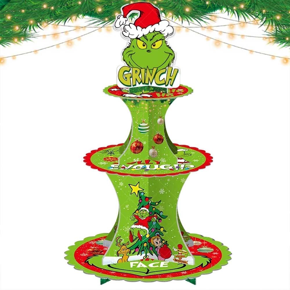 Christmas Cupcake Stand 3 Tier Cardboard Dessert Stand Santa Claus ...