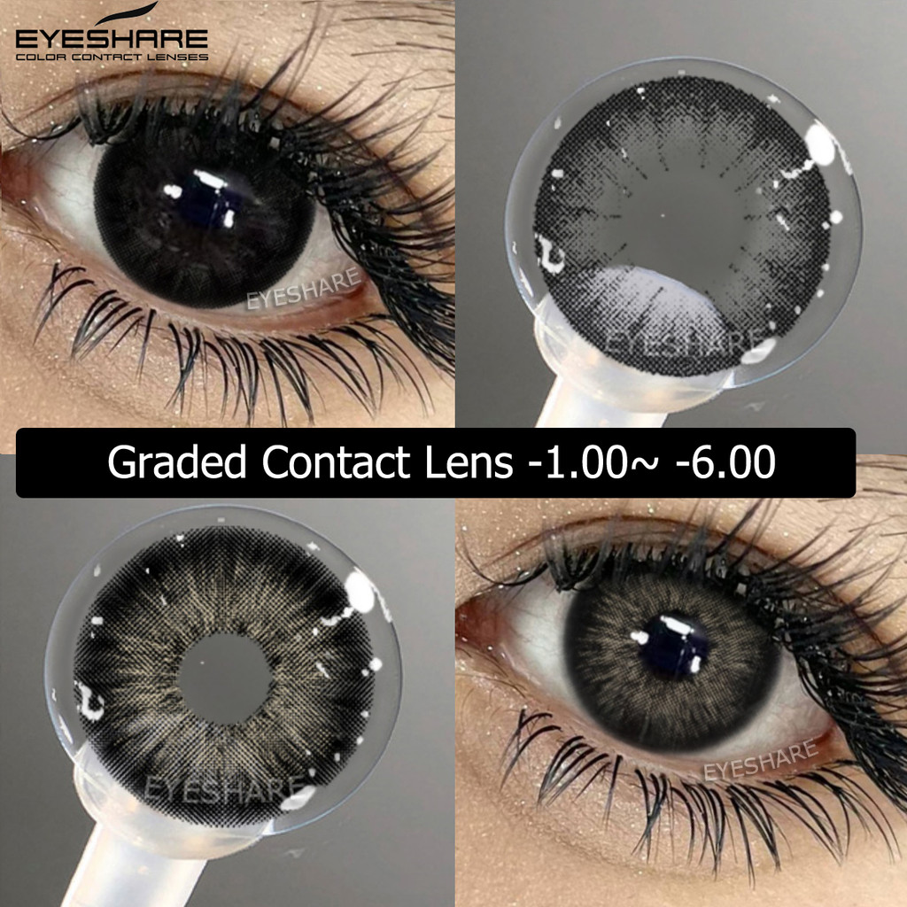 Eyeshare 2pcs Colorful Graded Contact Lens -1.00 ~ -6.00 Black Eyes ...