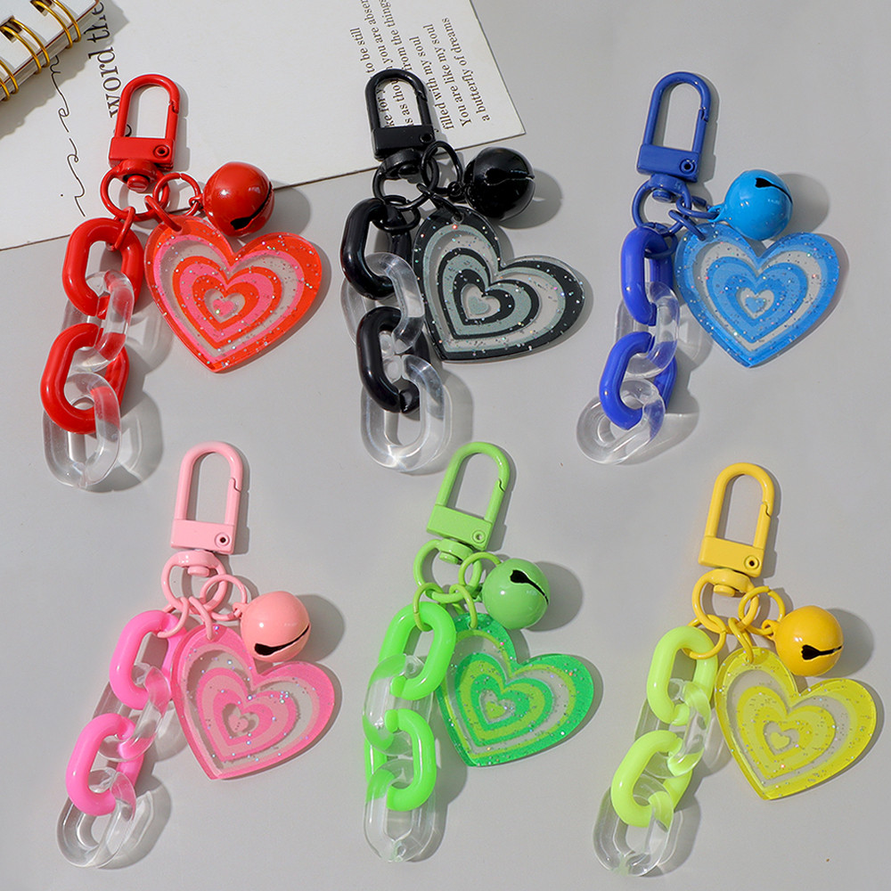 Colorful Love Heart Acrylic Keychains Fashion Bell Keyring Earphone ...