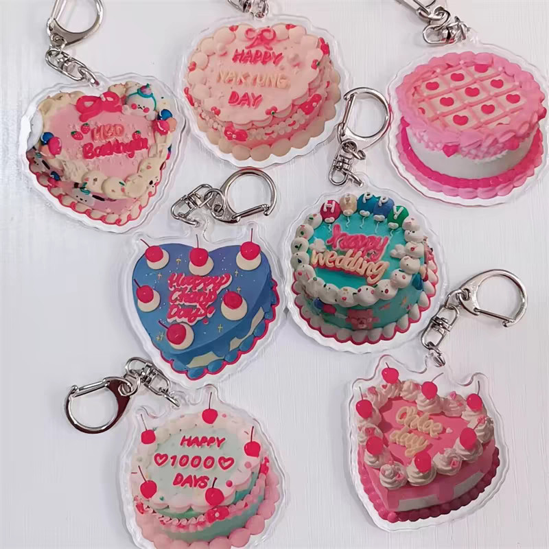 Lovely Birthday Cake Shape Pendants Key Ring Sweet Strawberry Cake ...