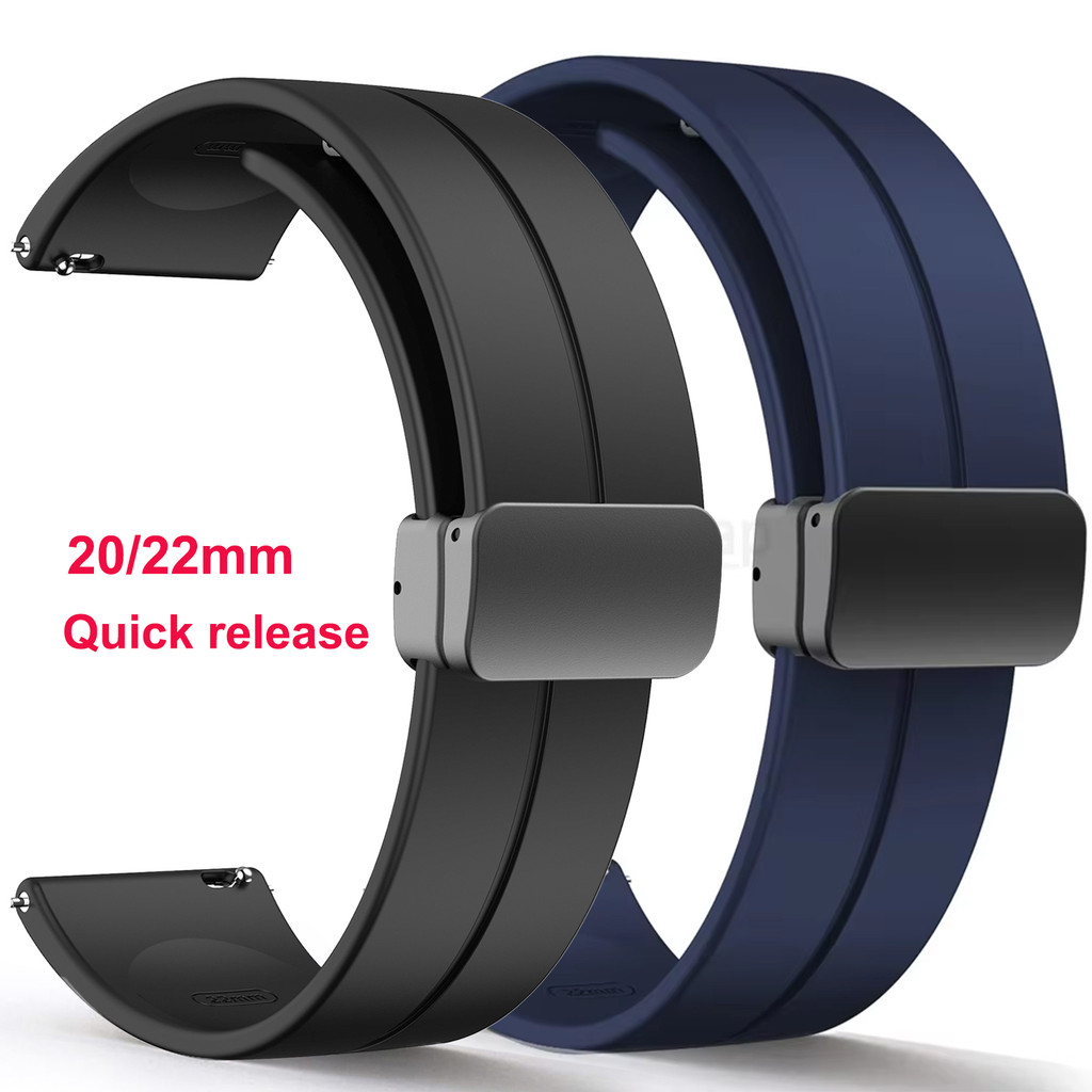 Quick Release Silicone Band 22mm 20mm Universal replacement wristband Magnetic Folding Buckle ...