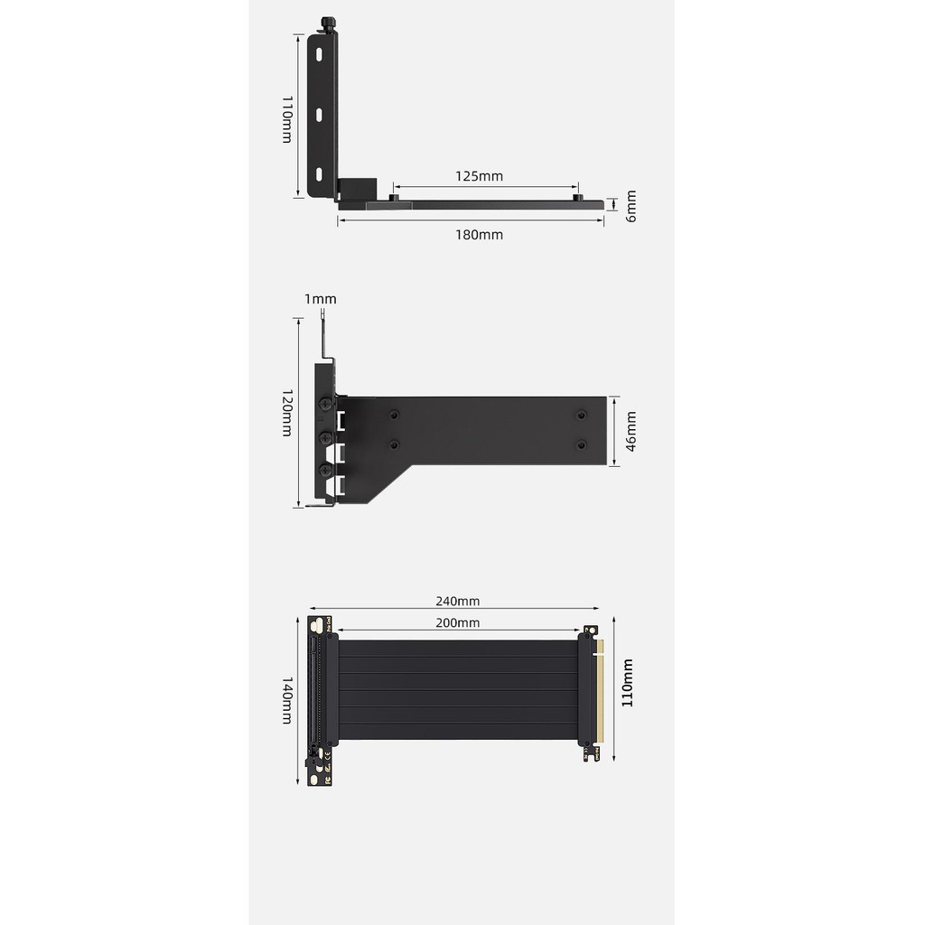 TEUCER L-Z3 GPU Vertical Mounting Bracket Kit, PCIe 4.0 X16 Riser Cable ...