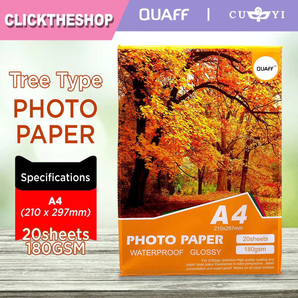 QUAFF Tree Type Glossy Photo Paper A4 Size 180GSM (20 sheets per pack ...