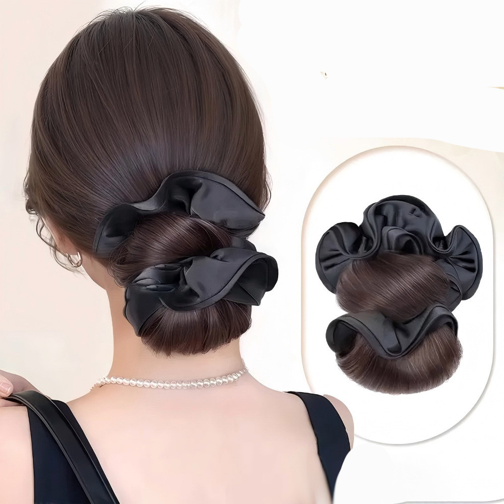 Synthetic Black Large Intestine Hair Ring Bun Head Wig Fashionable and ...