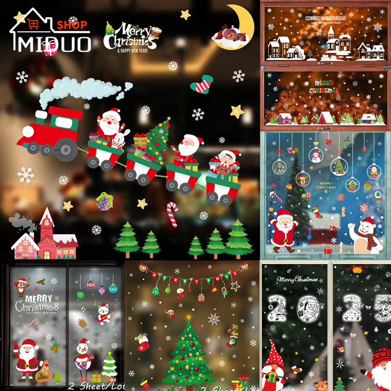 Christmas Window Stickers Removable Merry Christmas Santa Claus Elk ...
