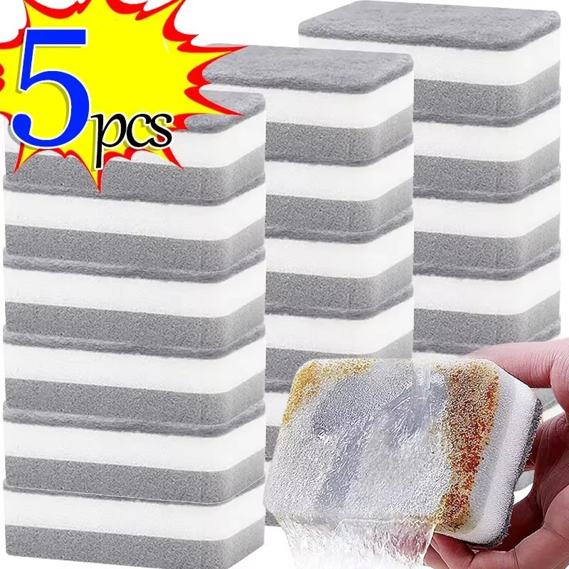 5Pcs/Pack Double-sided Cleaning Sponge Three Layer Scouring Pad Dish ...