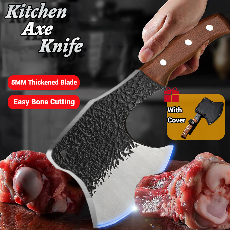 5MM Heavy Duty Kitchen Knives Nife Bone Butcher Axe Knife Wooden Handle ...