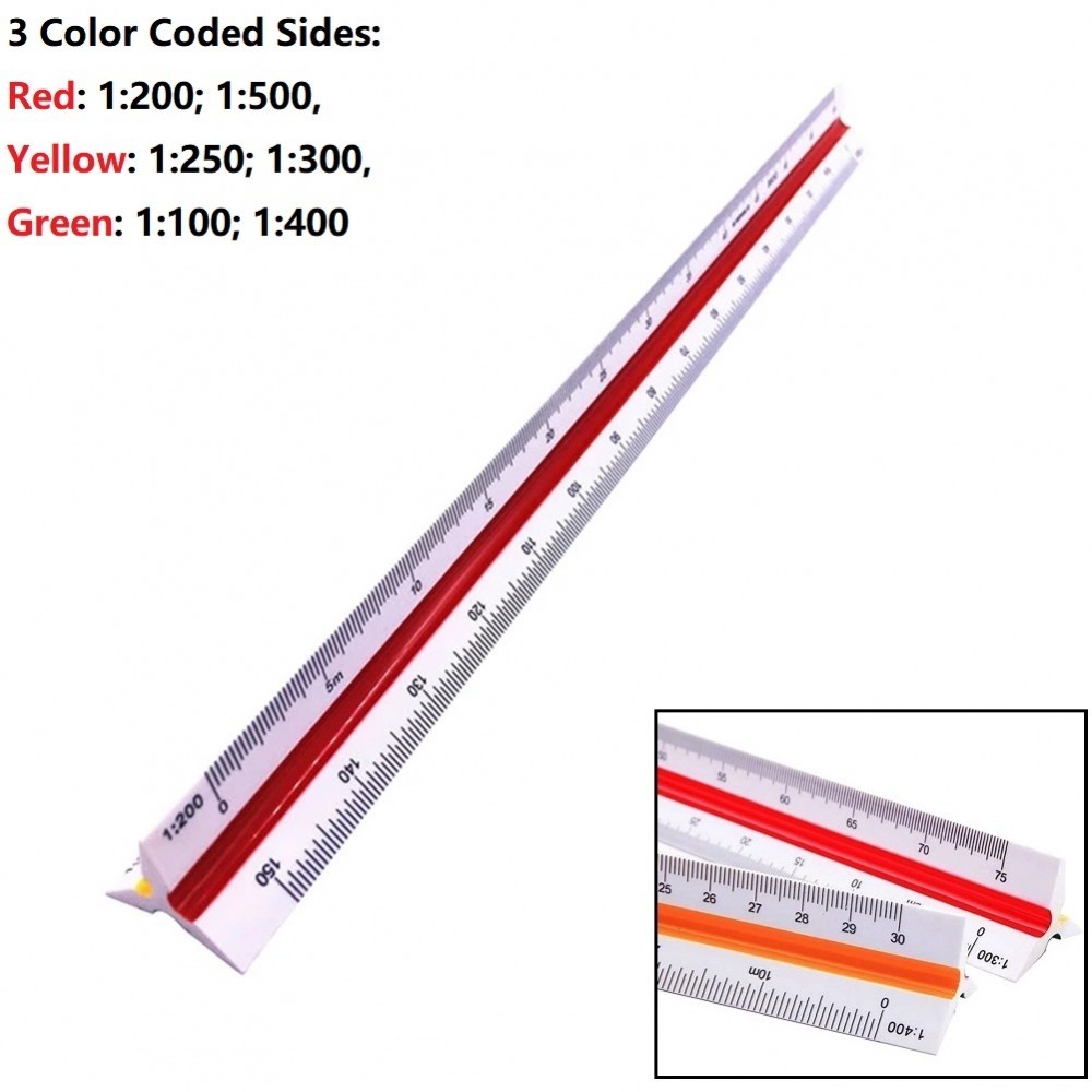 Triangular Metric Scale Ruler 30cm Color Coded Sides Architectural ...