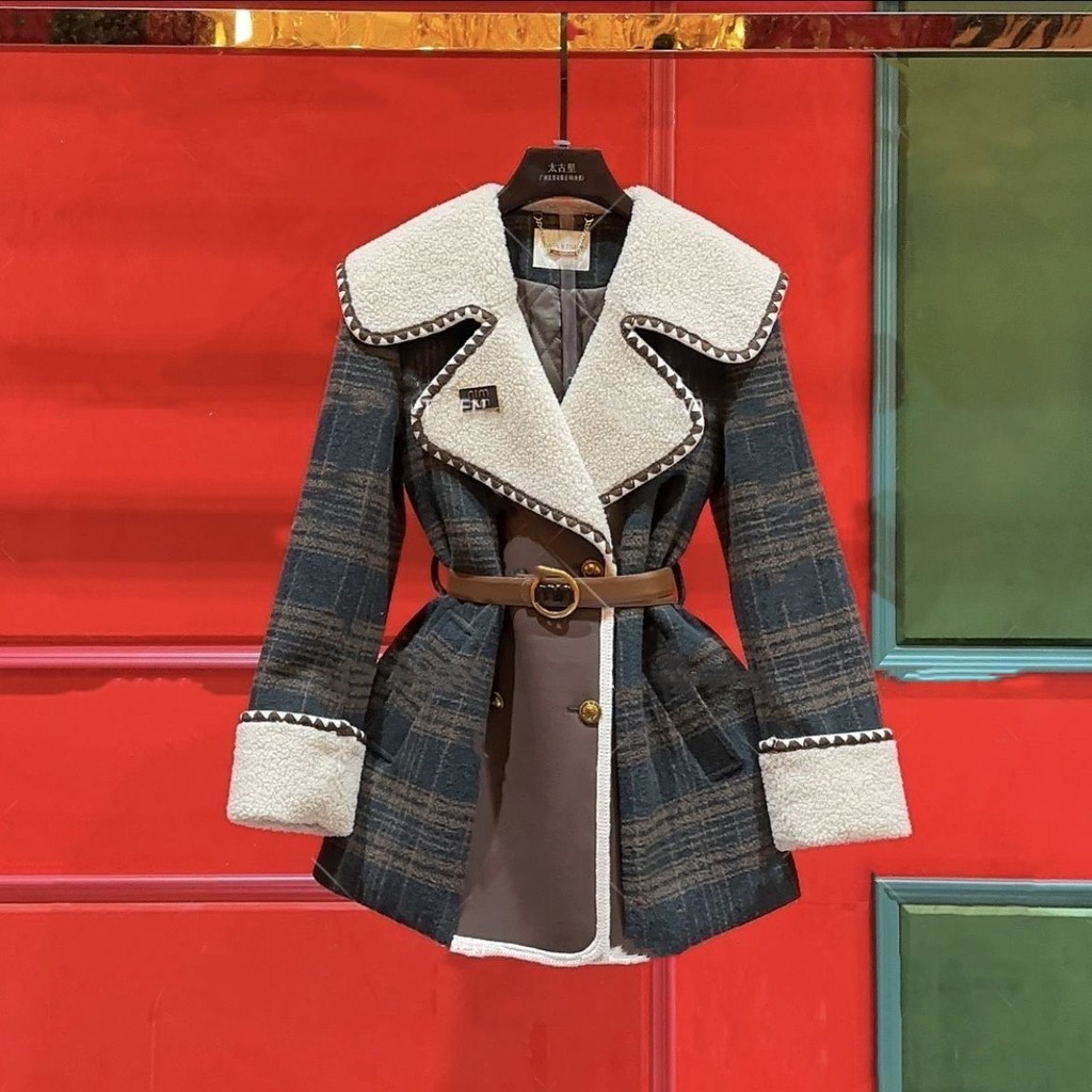 Plaid wool coat for women's medium and long 2024 winter new style with ...