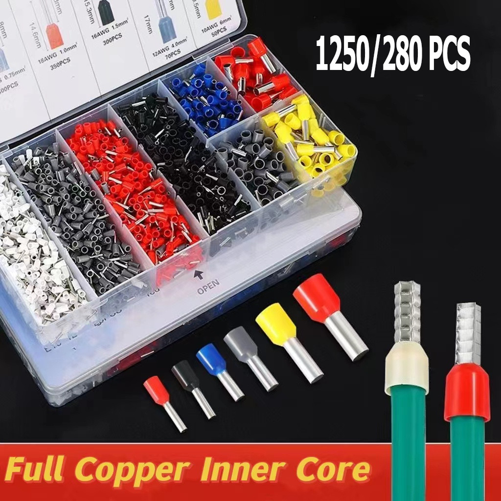 280/1250PCS Assorted Crimp Spade Terminal Wire Flat Female and Male Insulated Electrical Wire ...