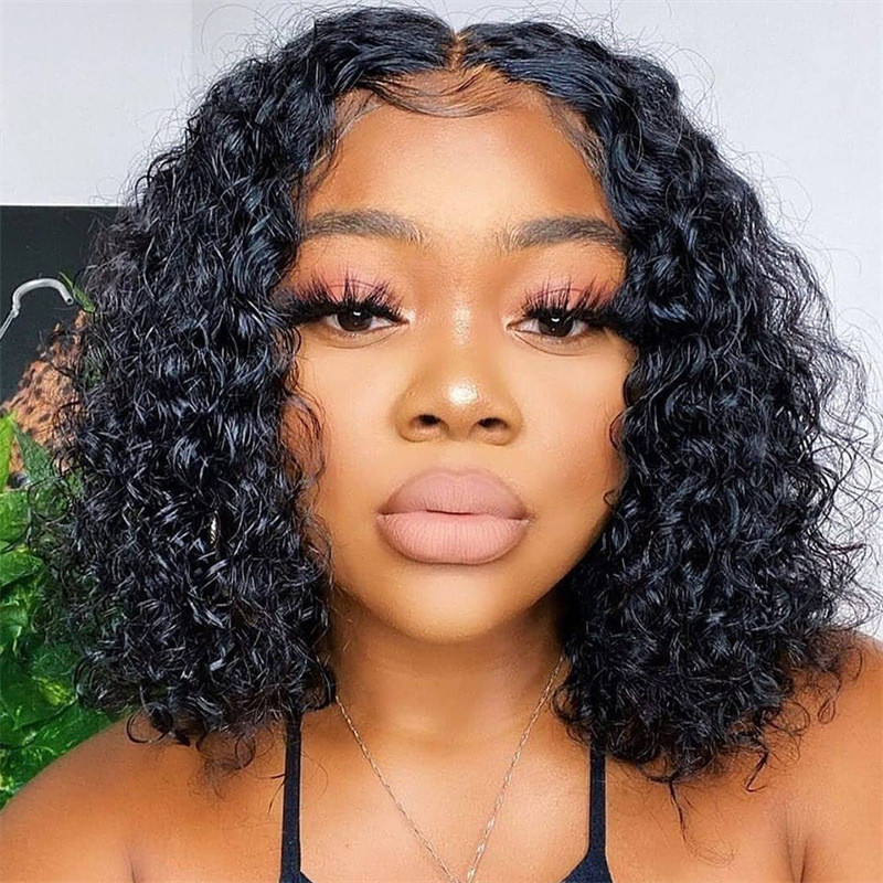 curly hair wig wig head cover small volume wig black short fluffy ...