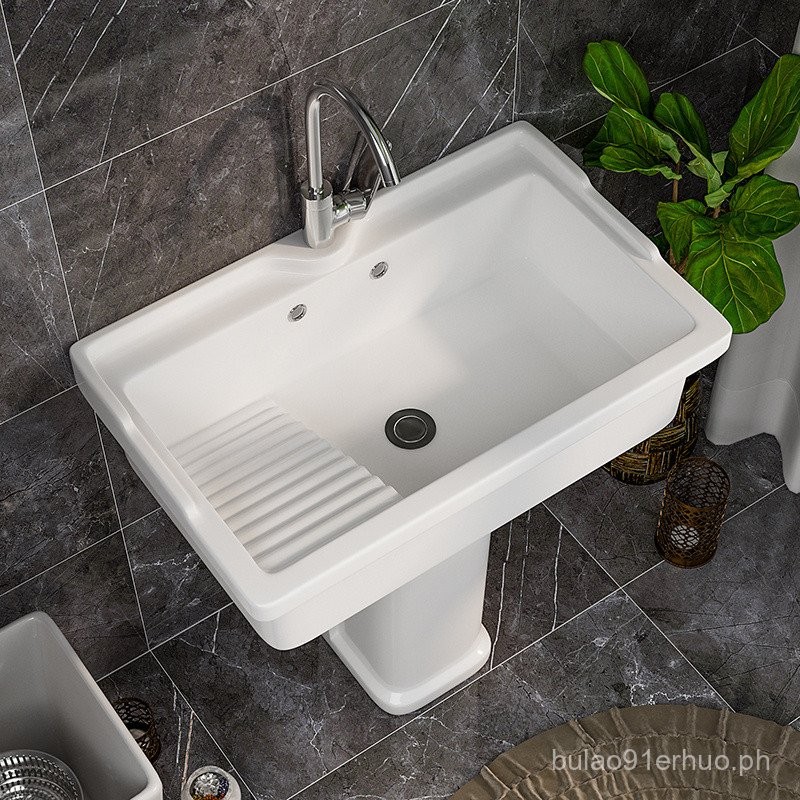 Ceramic Laundry Tub with Washboard Bathroom Balcony Kitchen Large Sink ...