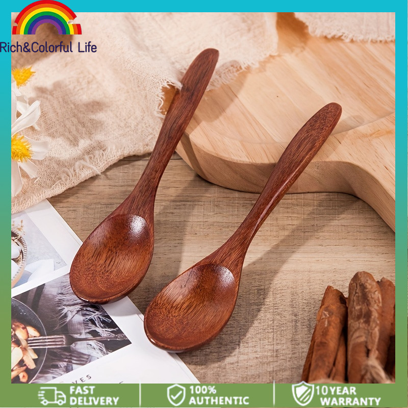 2PCS Wooden Tea Spoon Long Coffee Spoons Small Teaspoon Set Wood Honey ...