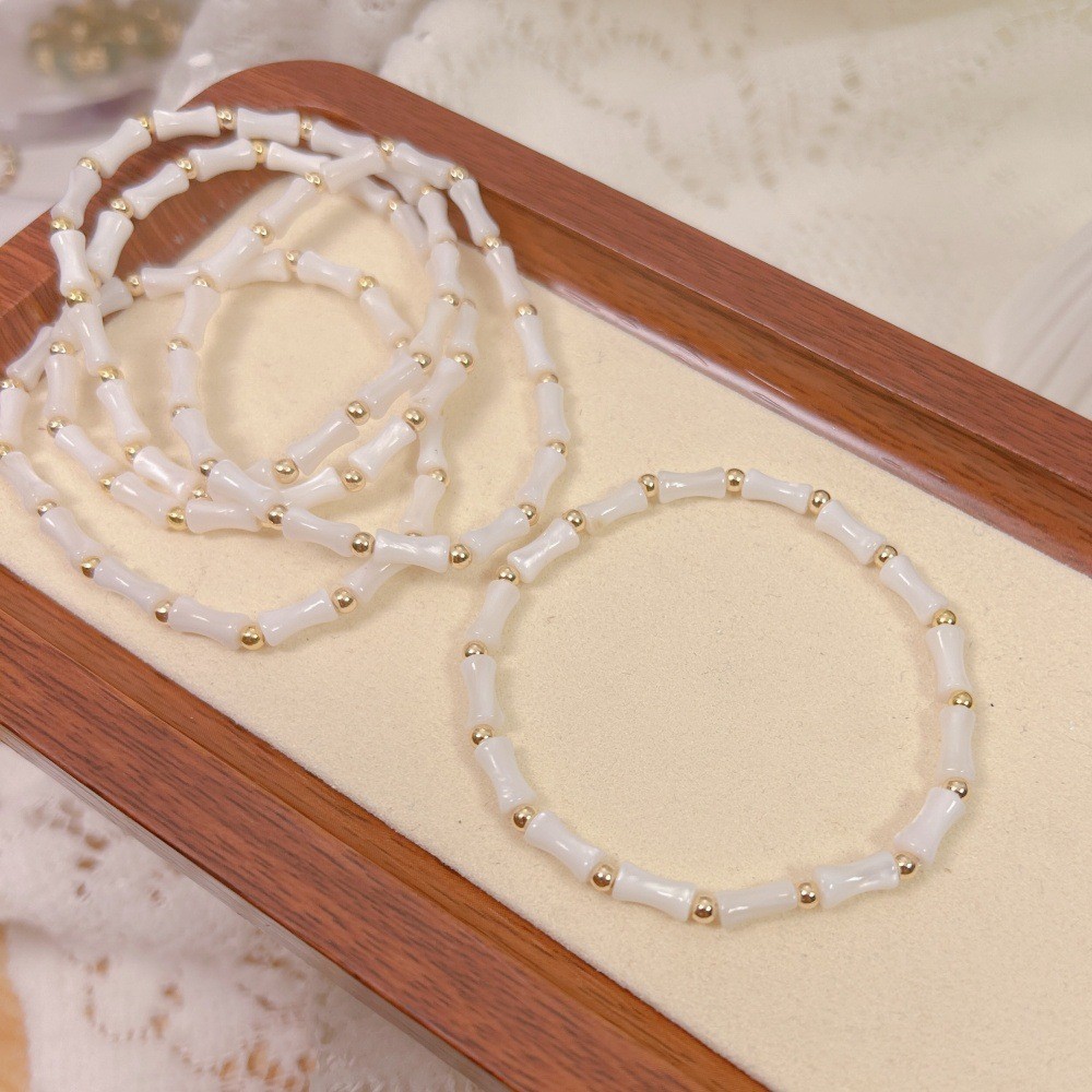 New Country Trendy White Fritillaria Bamboo Beaded Bracelet Female ...