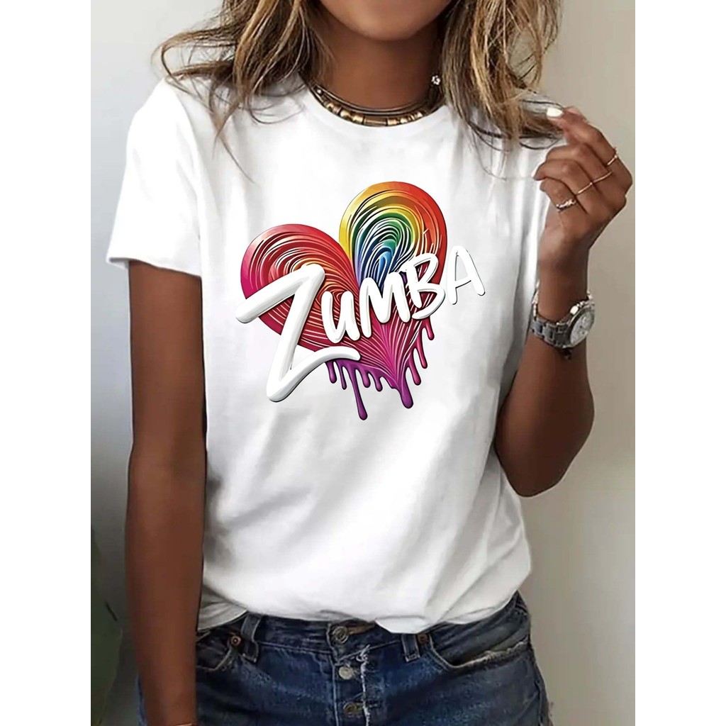 Women's Zumba Graphic T-Shirt - Vibrant Rainbow Zumba Lettering & Dance ...