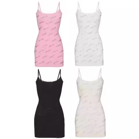 Skims Rhinestone Letters logo Skinny Sheath Suspenders Dress Hot Girl ...