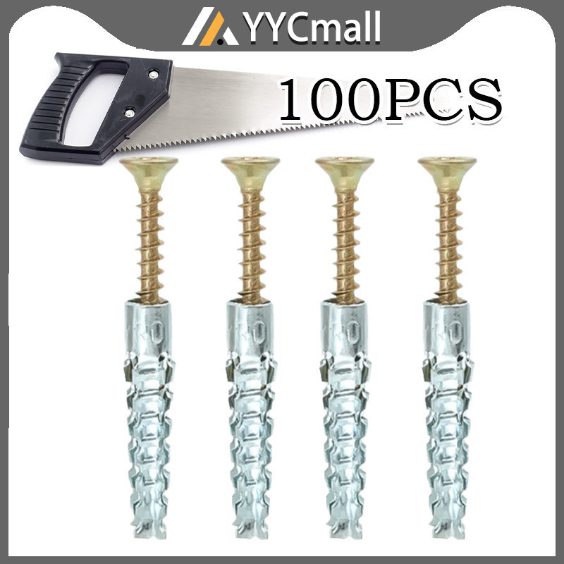 100Pcs Serrated Steel Wall Anchors Self Tapping Screw Drilling Plug ...