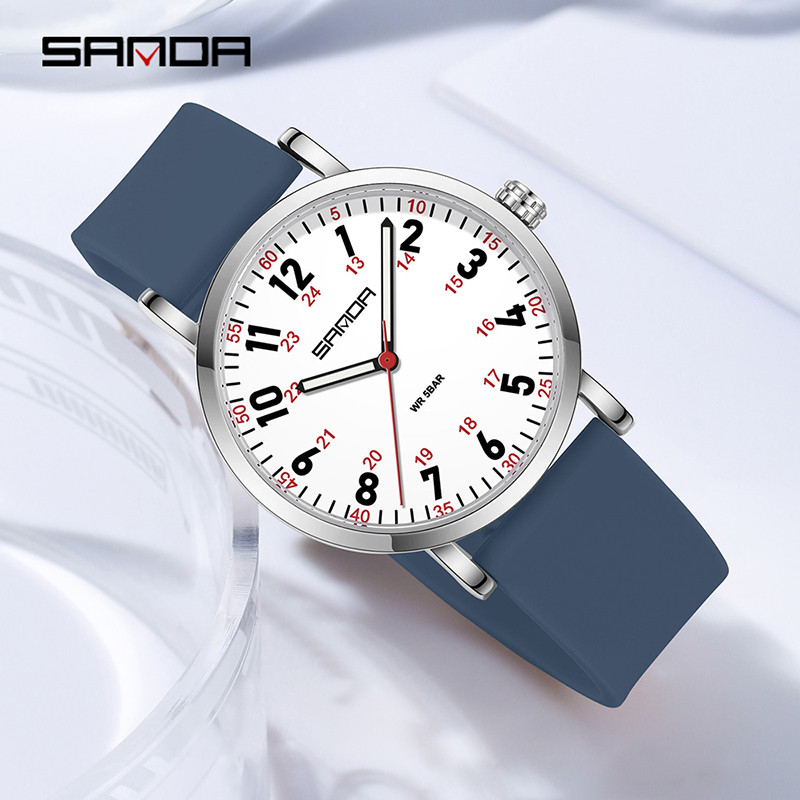 SANDA New Solid Color Quartz Multifunctional Timing Watch Waterproof ...