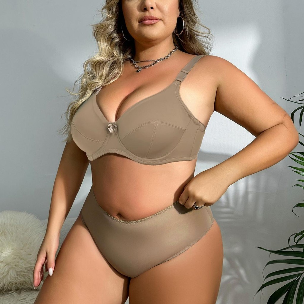 Softrhyme Woman Plus Size Bra And Panty Set Plain Simple Comfort Lingerie Set Underwire Bra Cup ...