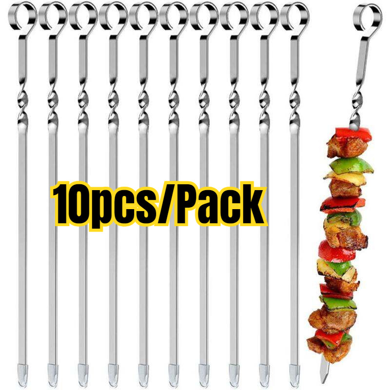 10 Pack Kabob Skewers for Grilling, Metal Skewers for Kabobs Stainless Steel Flat Long Shish ...