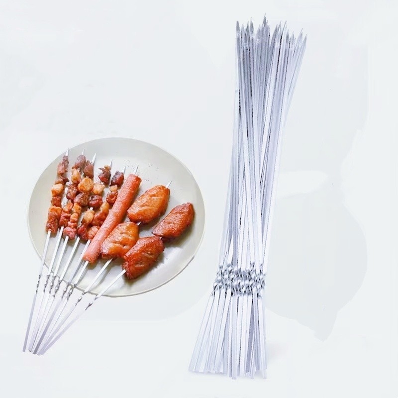 COLOGO 304 Stainless Steel BBQ Stick Drill Meat Lamb String Iron Skewer ...