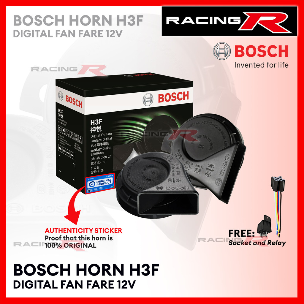 BOSCH H3F DIGITAL FANFARE HORN 12V (BLACK) SET W/ FREE RELAY AND SOCKET ...