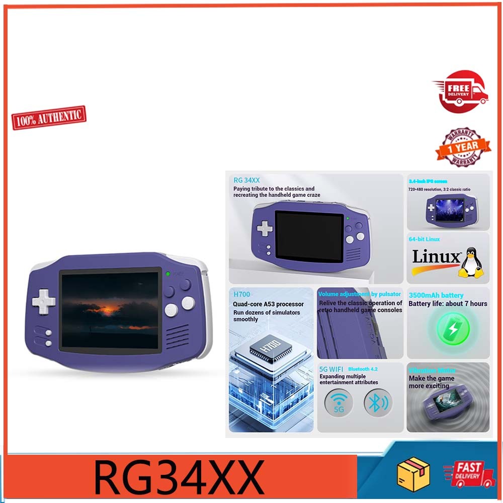 ANBERNIC RG34XX Classic Retro Gaming Console 3.4-inch IPS Full View ...