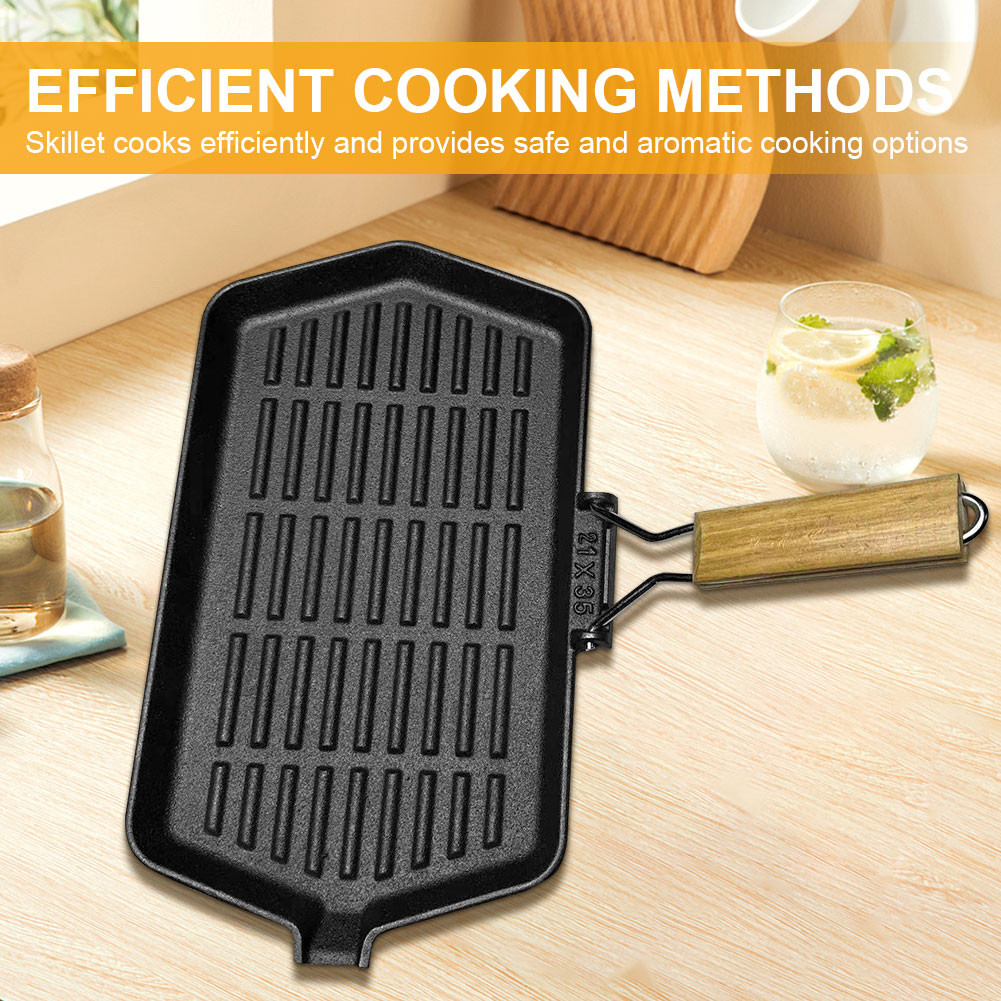 31X19cm Cast Iron Grill Pan Rectangular Frying Pan Skillet for ...