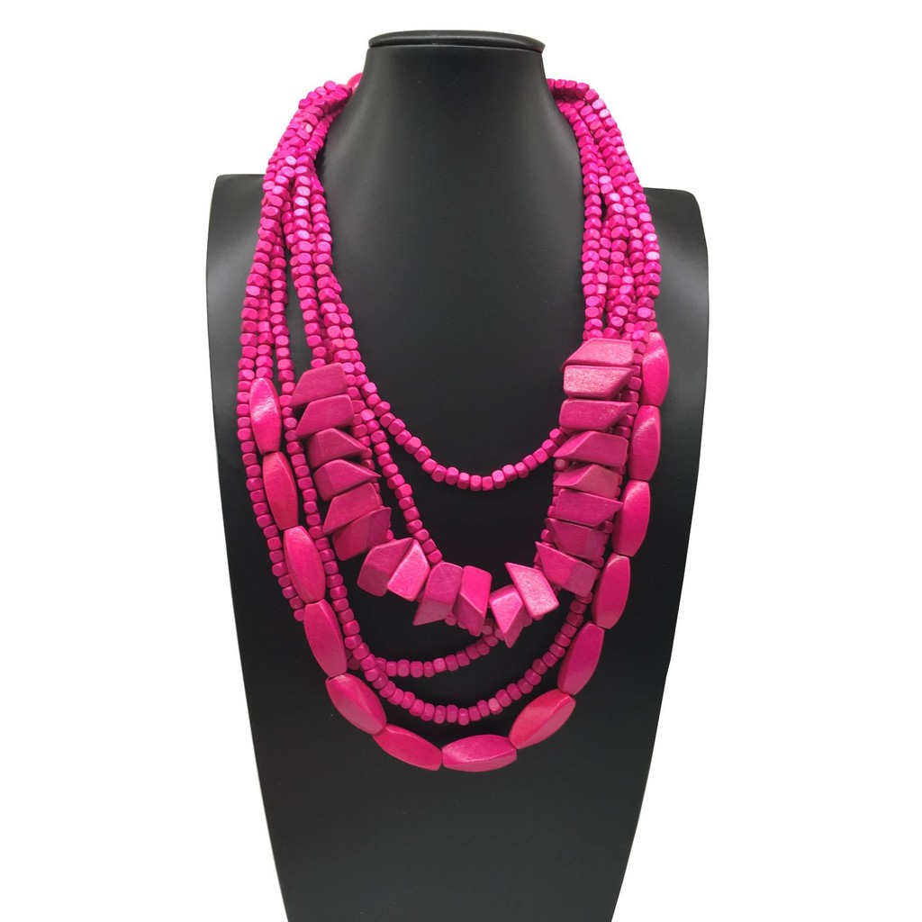 European American Exaggerated Colorful Wooden Multi-Layer Long necklace ...