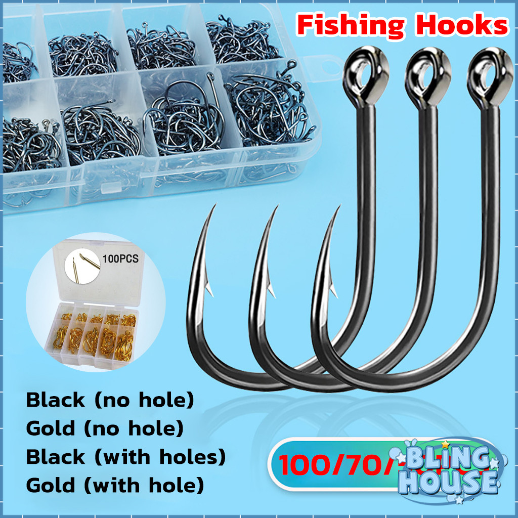 Bling 100Pcs Fishing Hooks Stainless Set Barbed Fishing Hooks Fishing ...