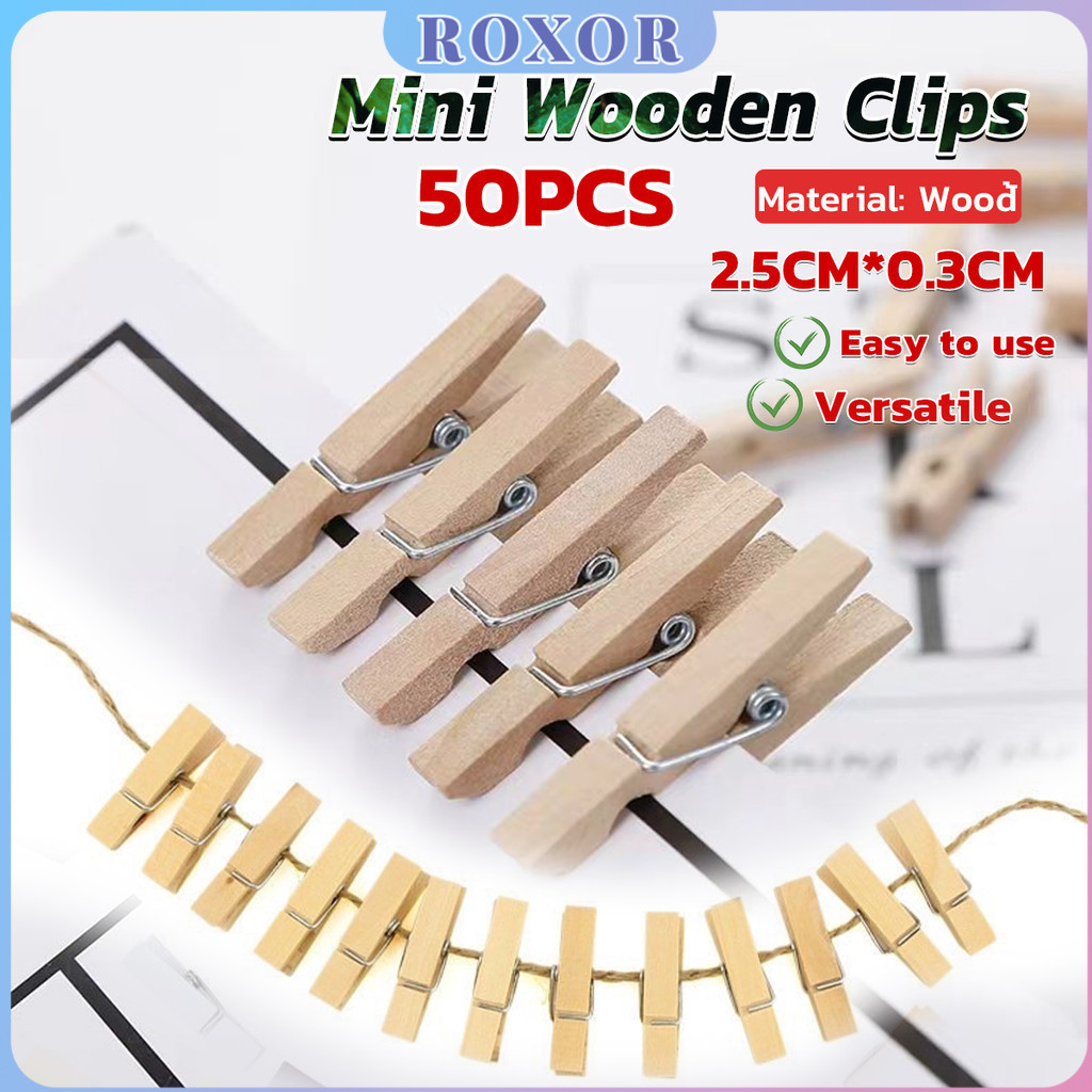 ROXOR 50PCS 2.5x0.3CM Natural Mini Wooden Clips for Clothespins ...